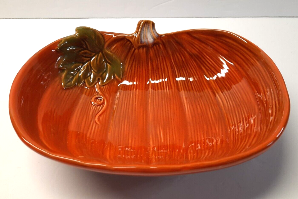 Pumpkin Shaped Ceramic Serving Bowl/Decorative Candy Dish 10" Pre-owned ...