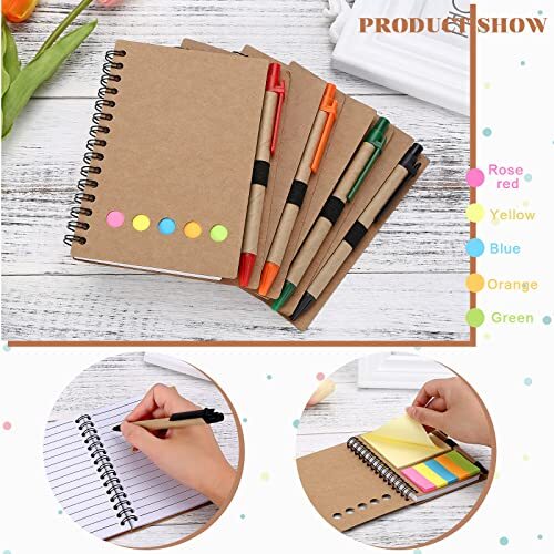4 Packs Lined Spiral Notebook Kraft Paper Cover Notepad with Pen In ...