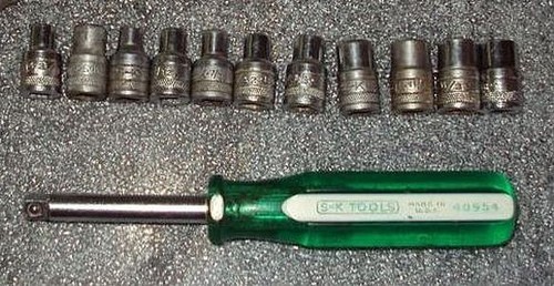 Vintage S-K TOOLS 1/4" Drive SAE knurled Socket Set 13 PC spinner USA ...