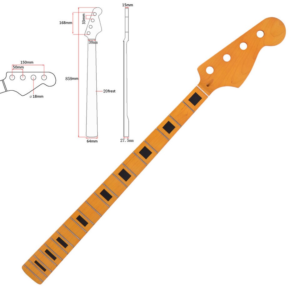 Yellow 20 Frets Maple Bass Guitar Neck for Precision P Bass + Truss Rod ...