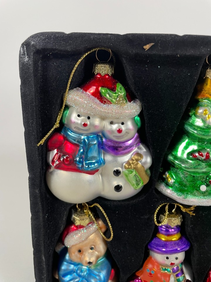 Set of 8 Mikasa Vintage Glass Christmas Ornaments - Santa, Snowmen, Angel & More | eBay