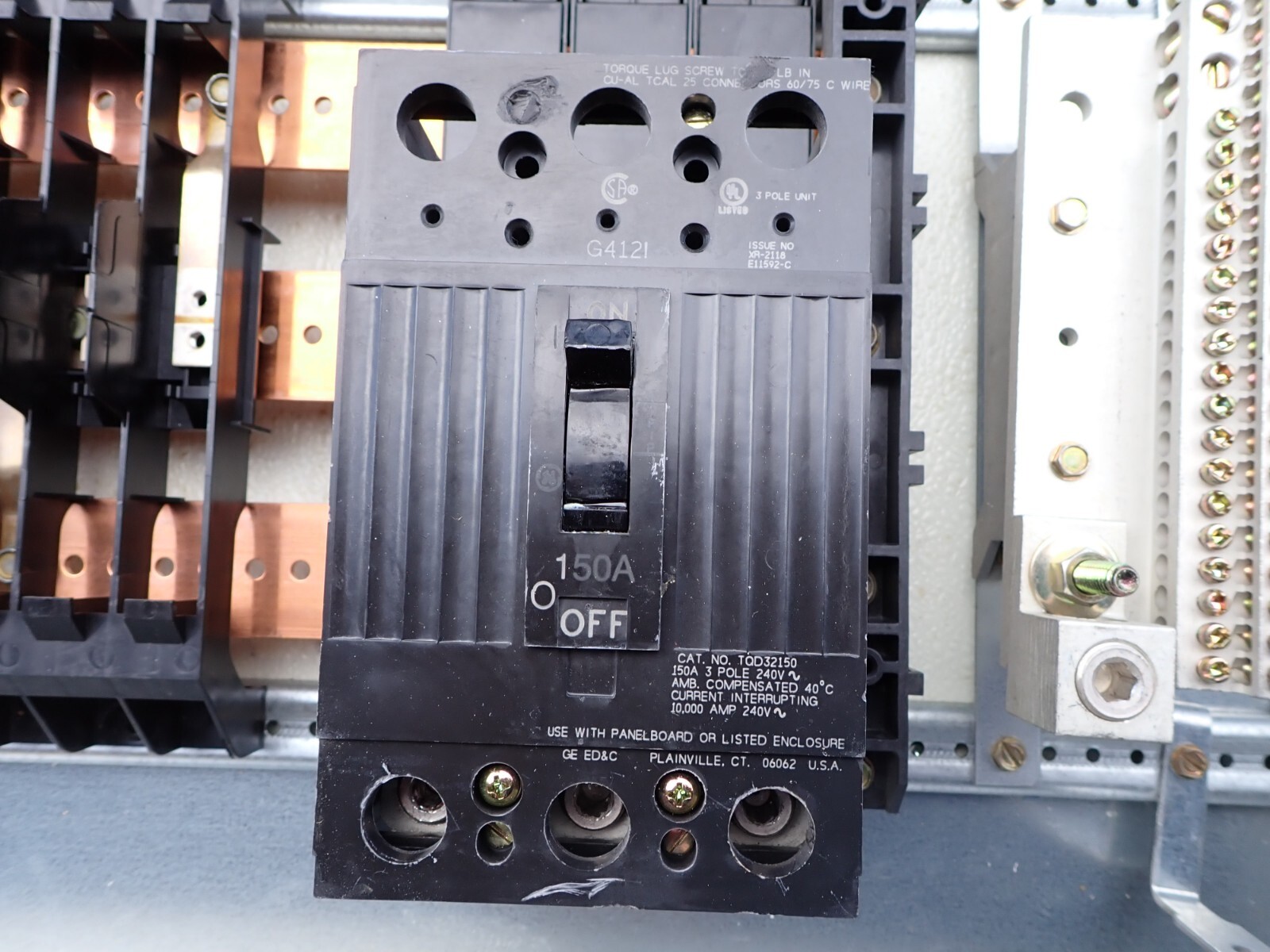 GE AQF3422ABX 225A 208v 3 Phase Main Breaker Panel TQD32150 AF43S p779 ...