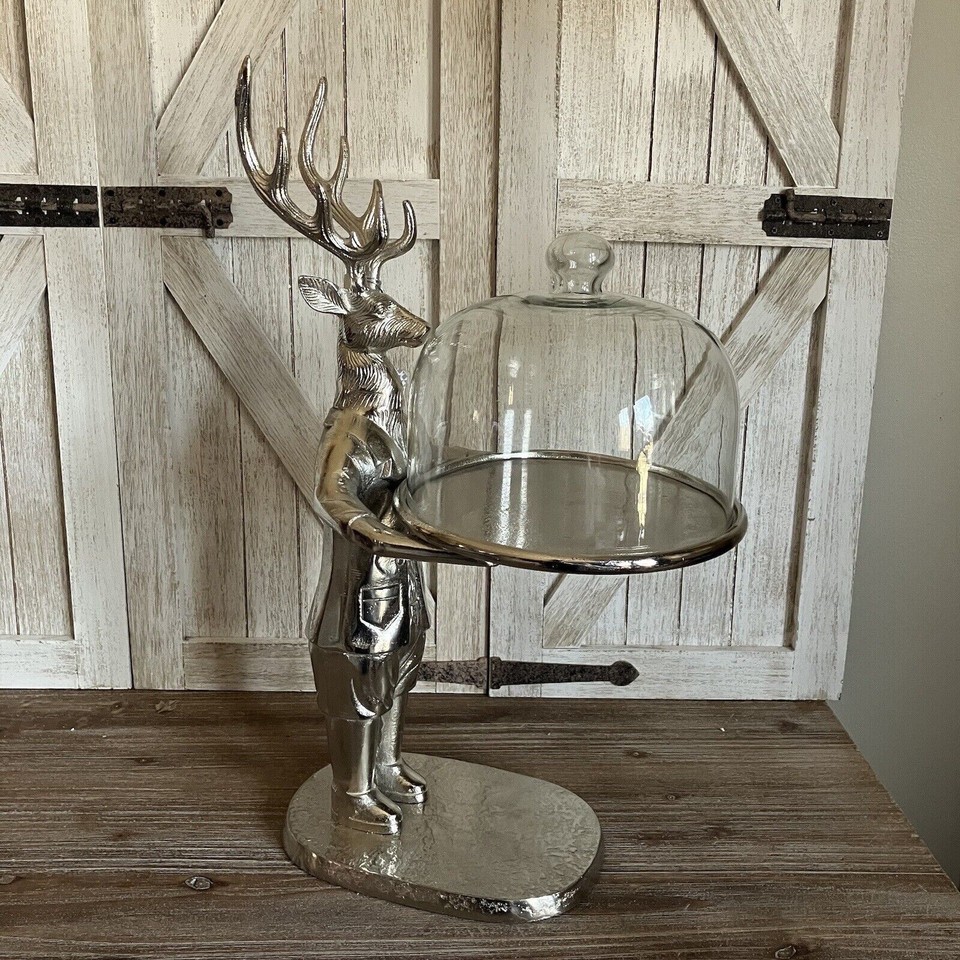 Silver Stag Butler Reindeer Deer Statue Holding Tray Sandwich Cookie ...
