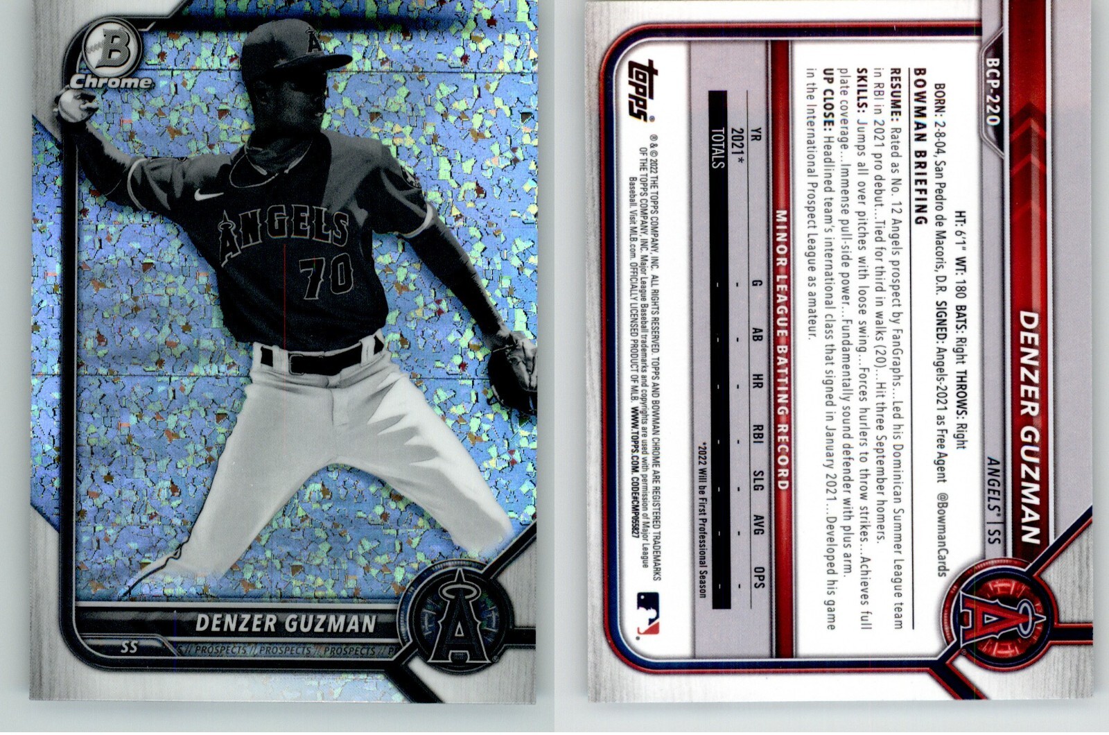 Denzer Guzman 2022 Bowman Chrome Black White Mini Diamond Refractor BCP ...