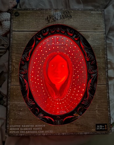 Haunted Halloween Mirror Spooky Red Lights Sounds Motion Activated NIB ...