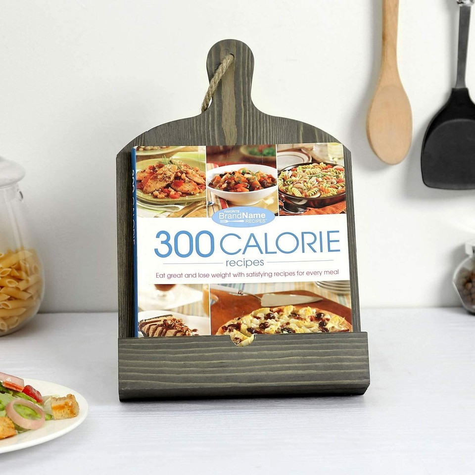 Gray Wood Countertop Recipe Book Holder, Kitchen Cookbook Display ...