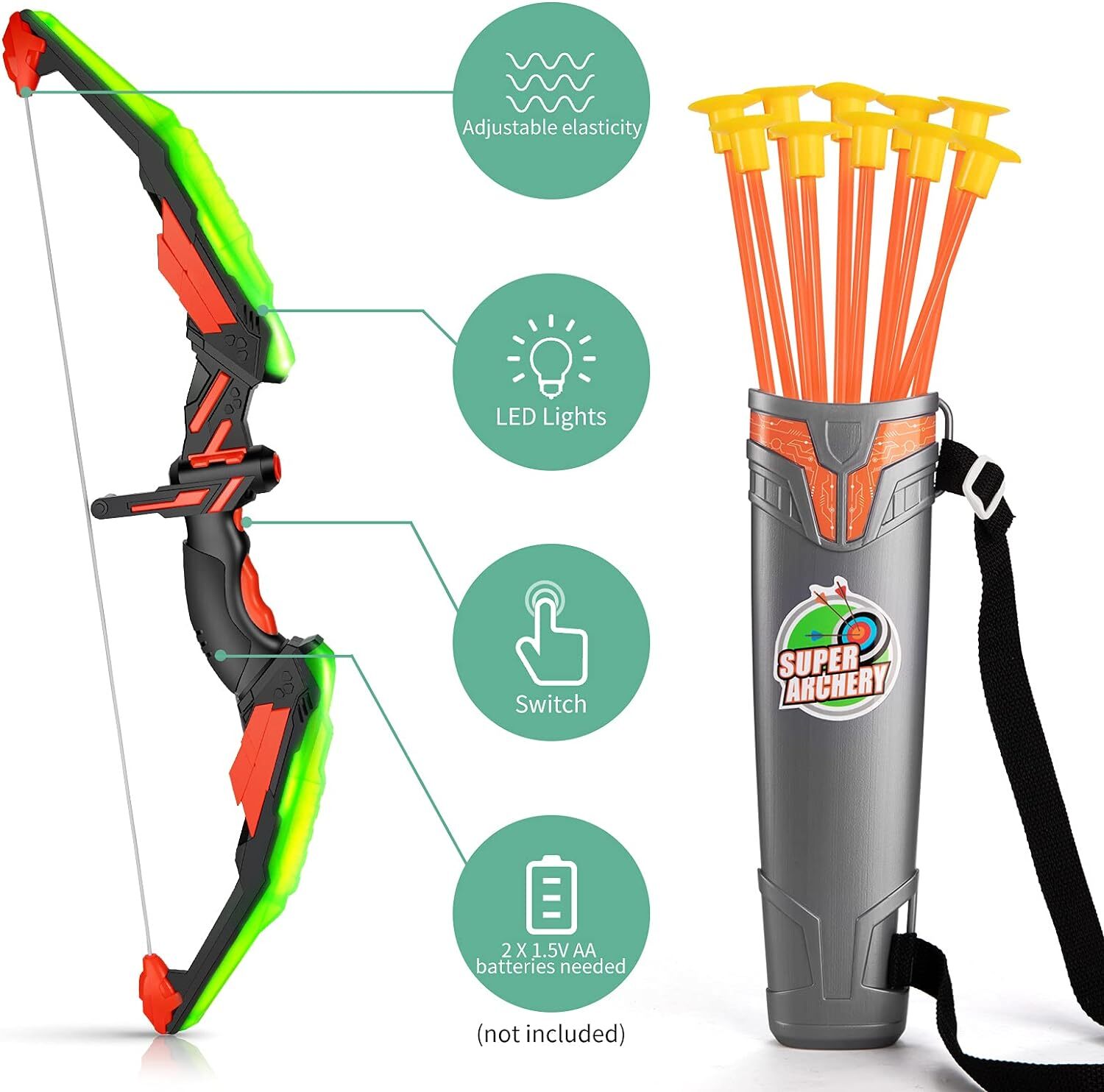 Super Archery Kit, Kids Bow and Arrow Set- LED Light up, 10 Suction Cup ...