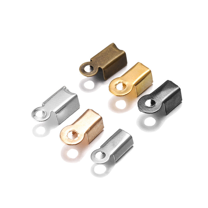 200P Clasps Cord Caps String Ribbon Iron Leather Clip Tip Fold Crimp ...