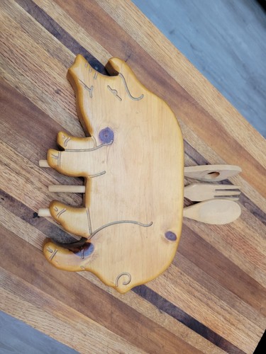 Vintage Kitchen Utensil Holder Wooden Pig, Handmade solid wood | eBay