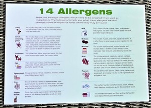 2 x 14 Food Allergens Sign Poster Laminated Safer Food Better Business ...