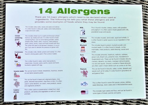 2 x 14 Food Allergens Sign Poster Laminated Safer Food Better Business ...