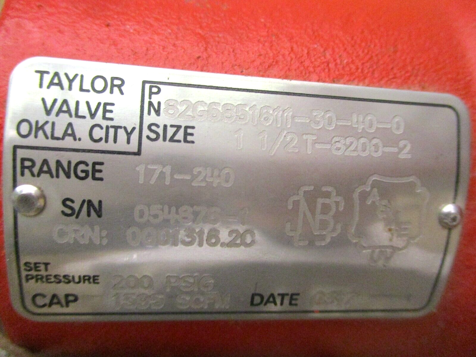 Taylor Pressure Relief Valve Size 1-1/2 82G6851611-30-40-0 48890LIN | eBay
