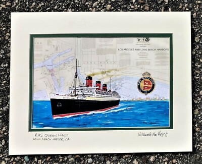 RMS Queen Mary art print Long Beach CA Ocean Liner ship Cunard wall ...