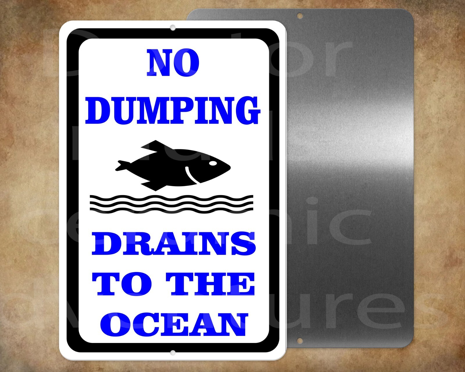 NO DUMPING DRAINS TO THE OCEAN beachhouse 8" x 12" metal sign | eBay