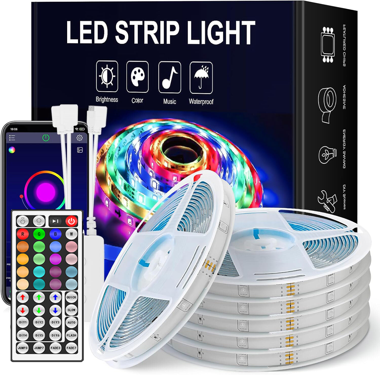 100ft 50ft LED Strip Lights Remote Control Bedroom Waterproof for ...