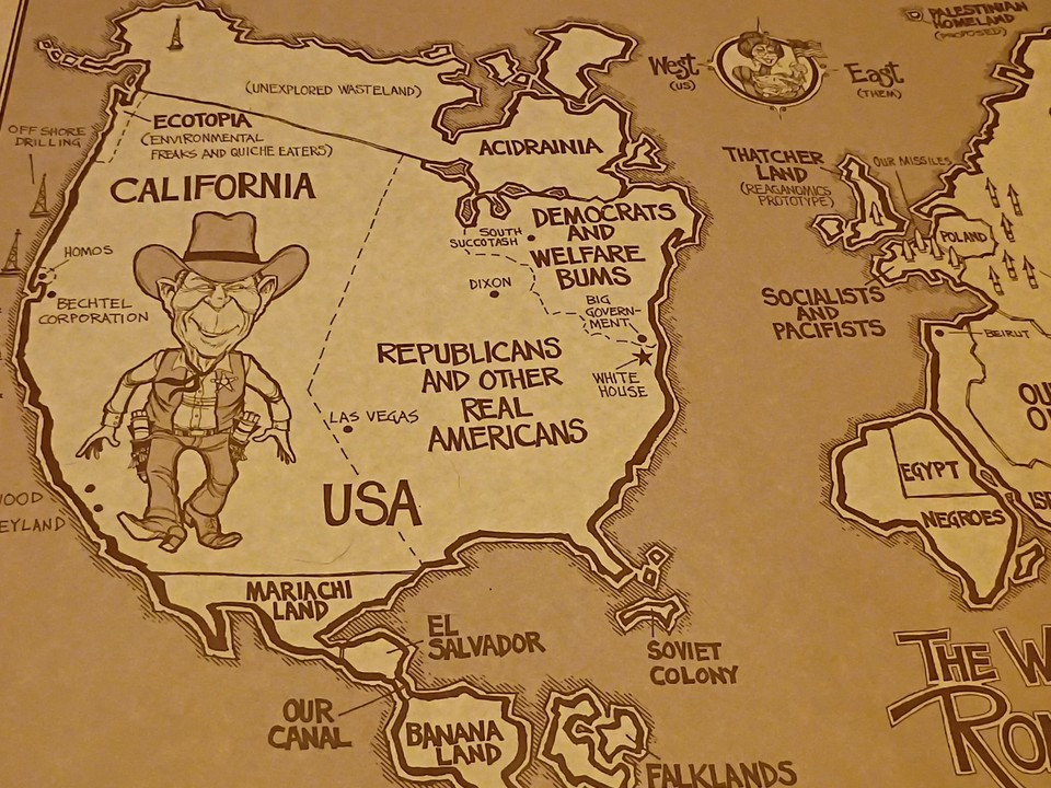 Vintage 1982 “The World According to Ronald Reagan” Map Poster David ...