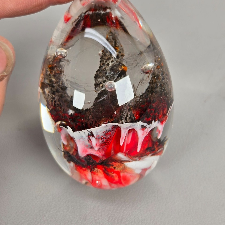 Handcrafted Dragon Egg Art Paperweight Red/Black/White Swirl Jacob ...