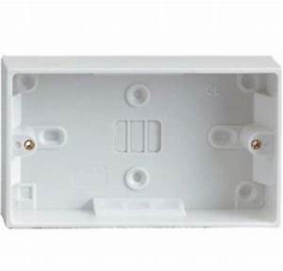 White 2 Gang Twin Double 13 Amp Wall Socket + 25mm Surface Pattress ...