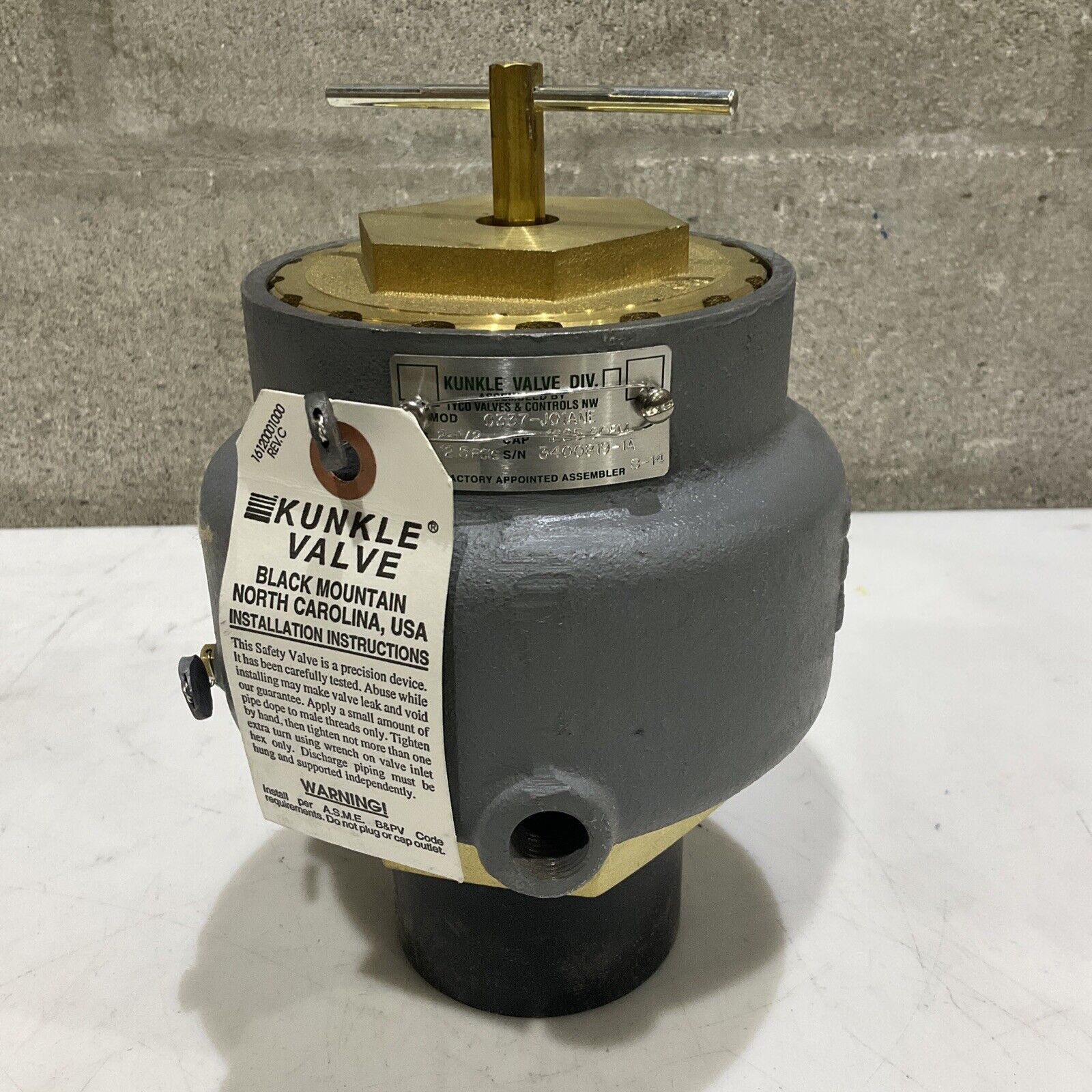 KUNKLE VALVE 0337-J01ANE 0012.5 SAFETY SET RELIEF VALVE 12.5 PSIG 2-1/2 ...