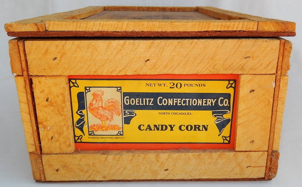 Vintage Goelitz Confectionery Co. "CANDY CORN" 20 Pound Empty Wood Box ...