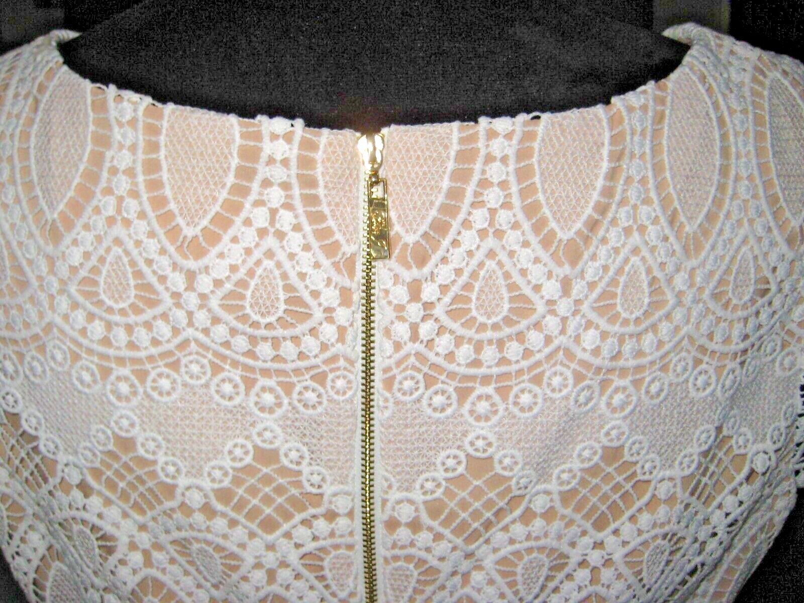 Eliza J poly overlay white lace nude lining cap sleev… - Gem