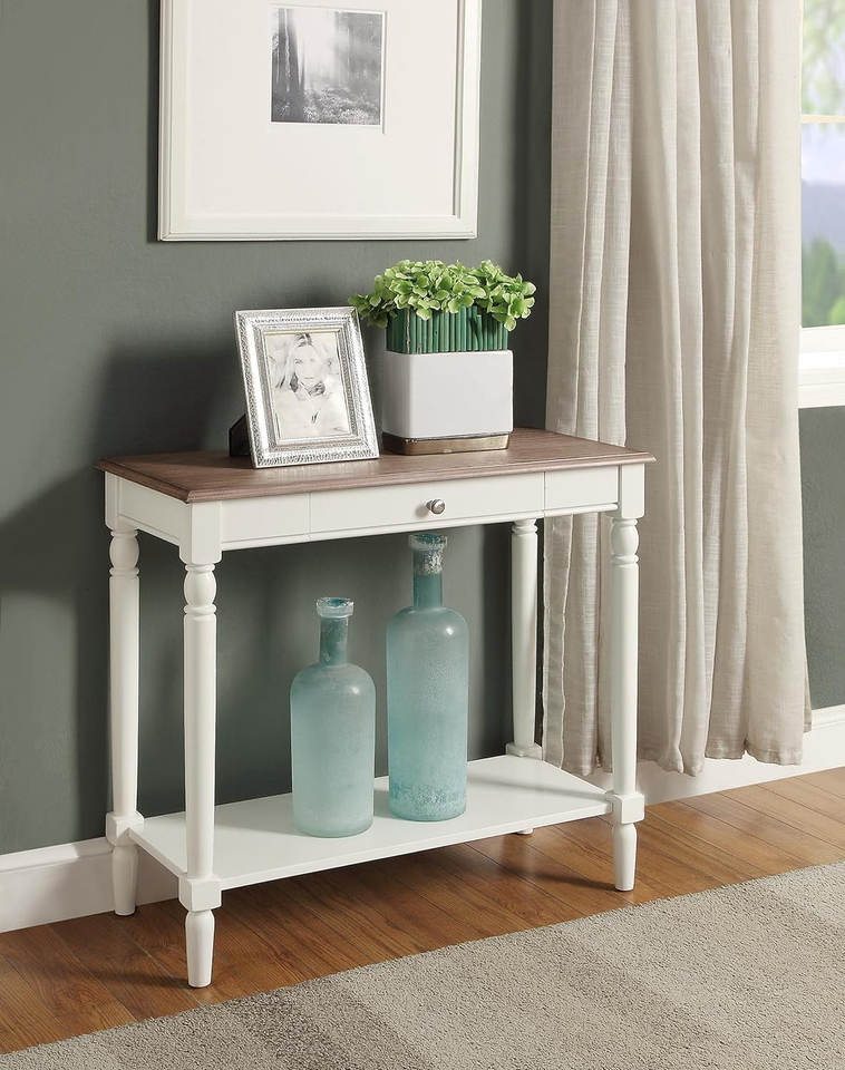 French Country 1 Drawer Hall Table with Shelf, Driftwood/White | eBay