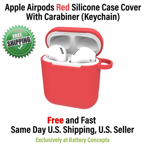 Apple AirPods Silicone Case Cover RED With Keychain for Airpod Charging ...
