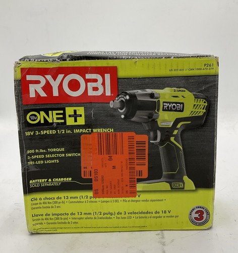 NEW Ryobi P261 18V ONE+ 1/2 in Cordless 3-Speed Impact Wrench Bare Tool ...