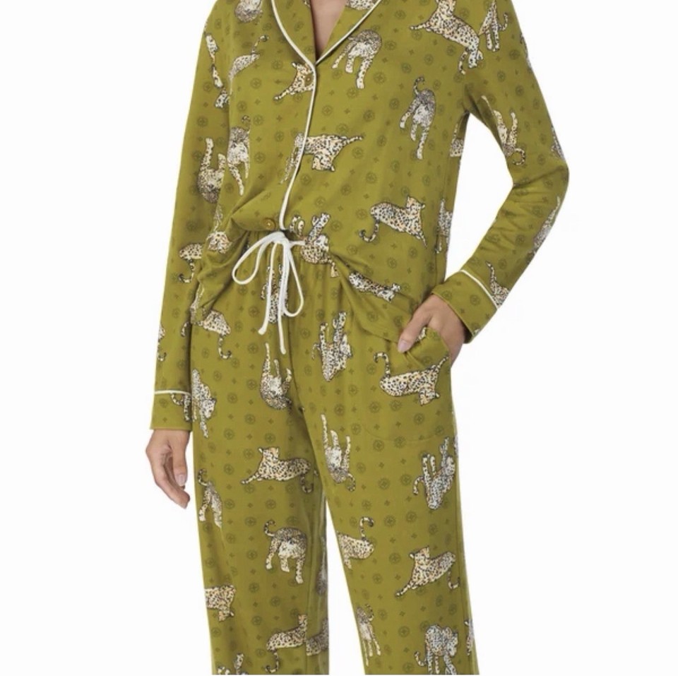 Room Service Boho Leopard Print Pajama Set Pants Long Sleeve Sz Small ...
