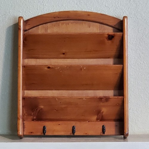 Farmhouse Wood Mail Rack Wall Organizer w/ Hooks 14x13x3 Inch | eBay