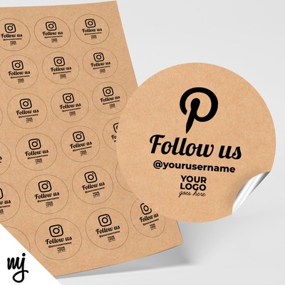 Custom Kraft Follow Us On Pintrest Round Sticker Printing | Add Your ...