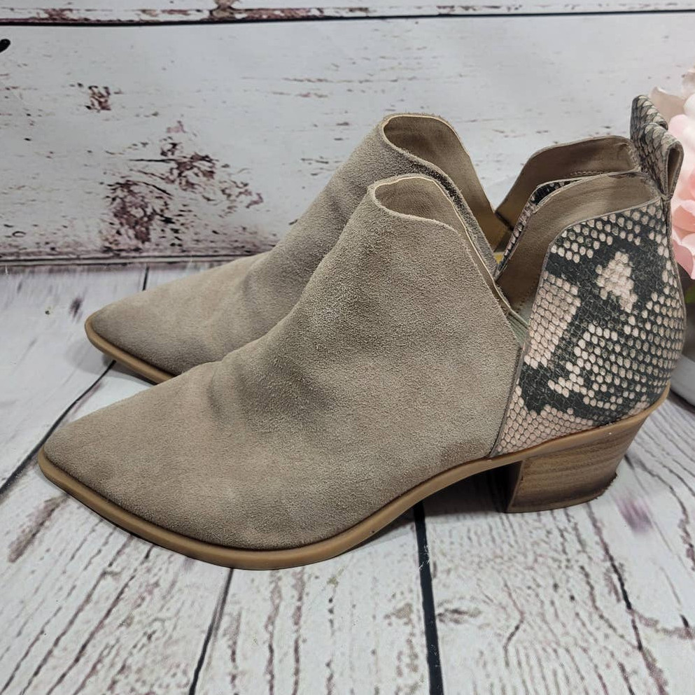 Dolce Vita Tannish Gray Suede Leather Snakeskin print… - Gem