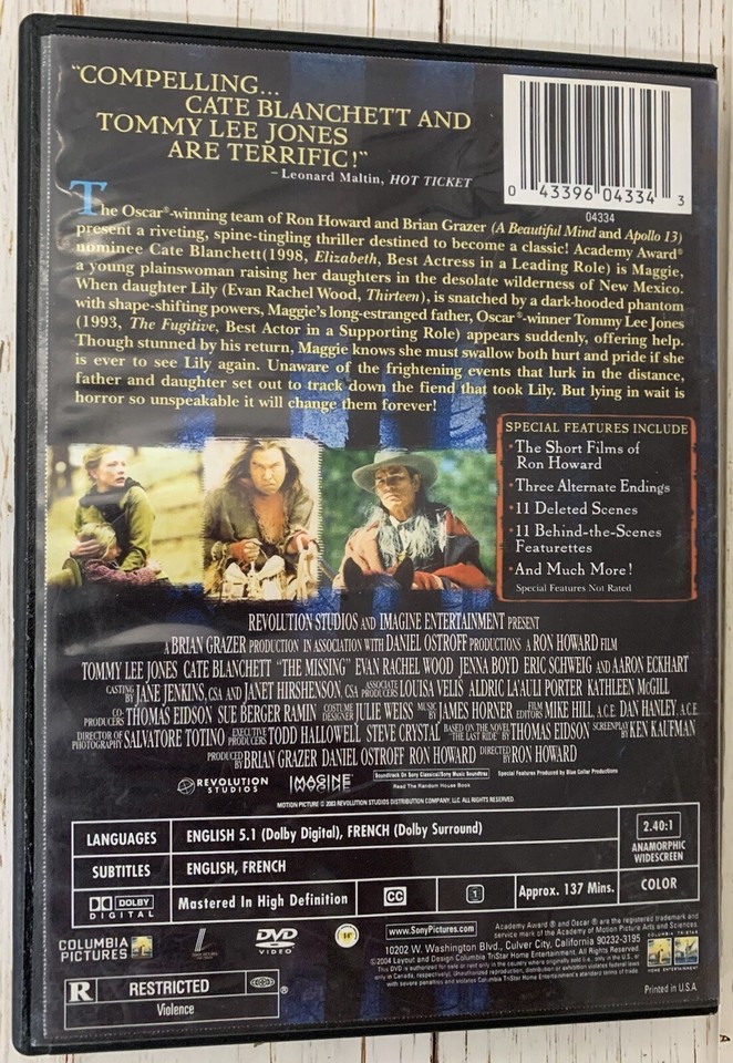 The Missing DVD, 2004, 2 Disc Set Tommy Lee Jones, Cate Blanchet DA ...