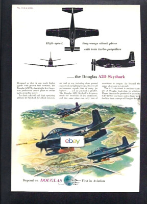 DOUGLAS AIRCRAFT NEW A2D SKYSHARK FOR US NAVY TURBO PROPELLERS 1952 AD ...