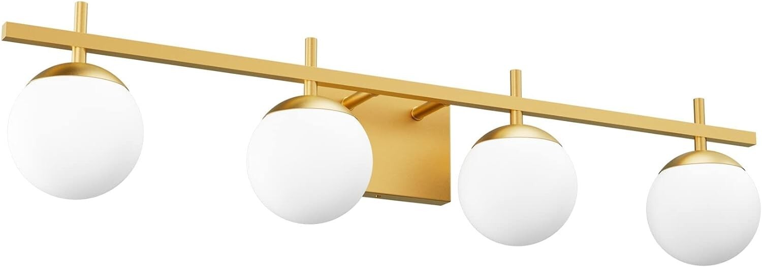 Ralbay Gold Vanity 4-Light MCM Bathroom Fixture Model 1100-4-GD Milky ...