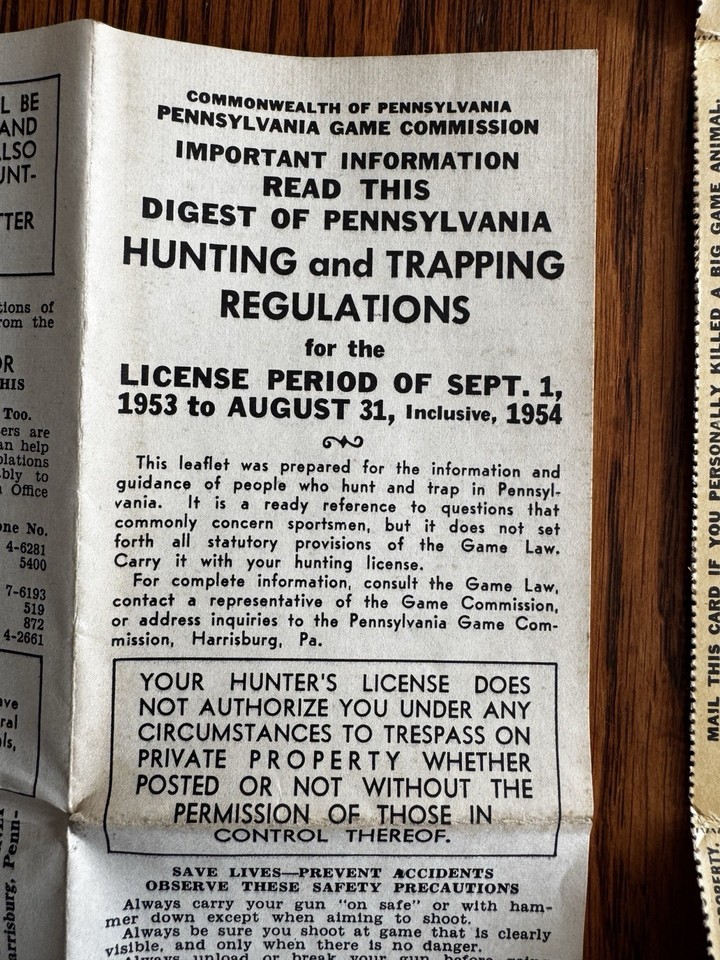 Rare 1953 Hunting Trapping License F 705 Penna, w/ Papers + Holder | eBay