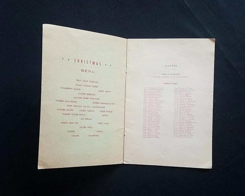 1942 Christmas Menu Station Hospital Fort Riley Kansas WWII U.S. Army ...