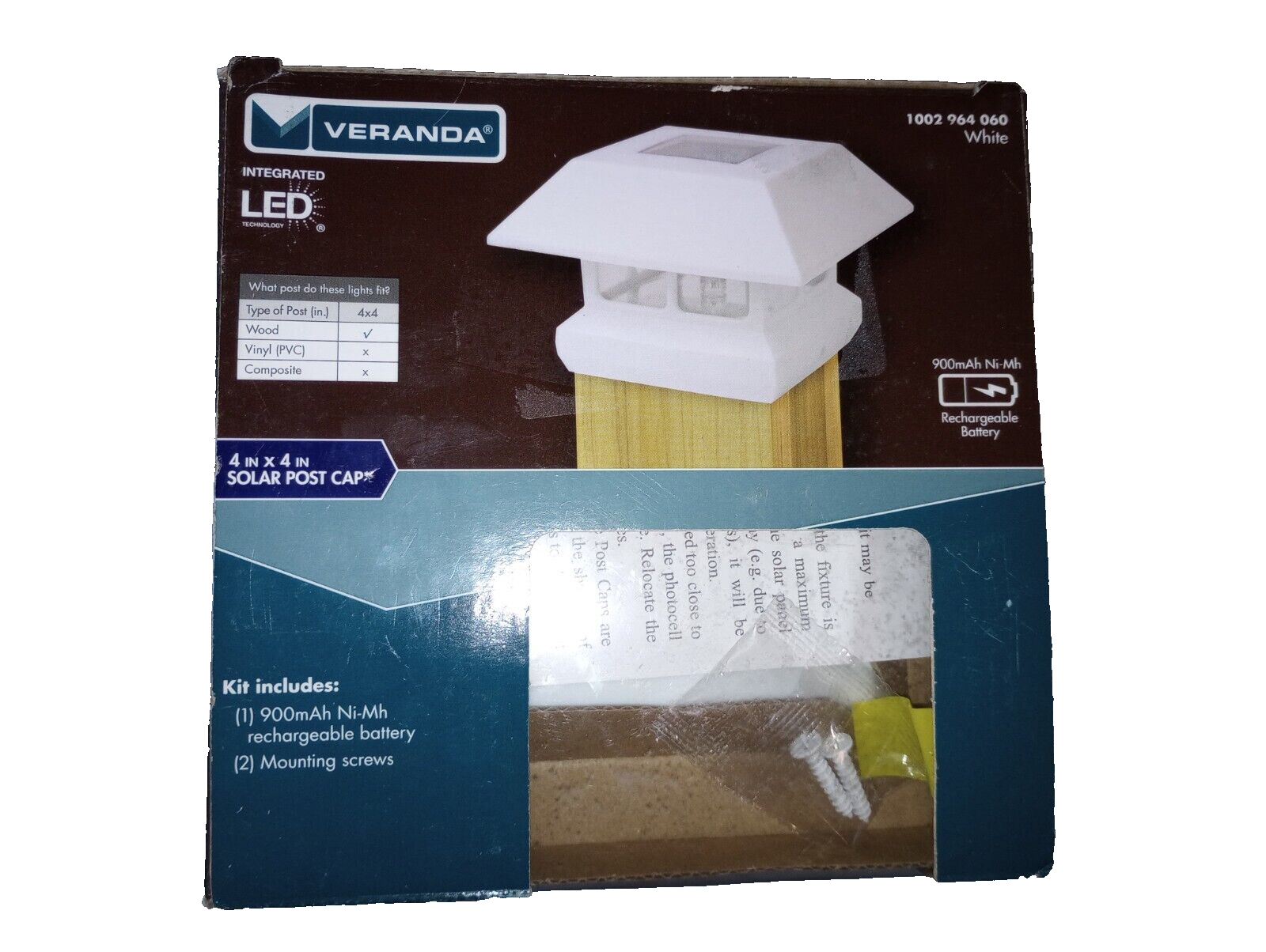 4 PC Veranda White Solar Rechargeable Post Cap LED Light for Deck or ...