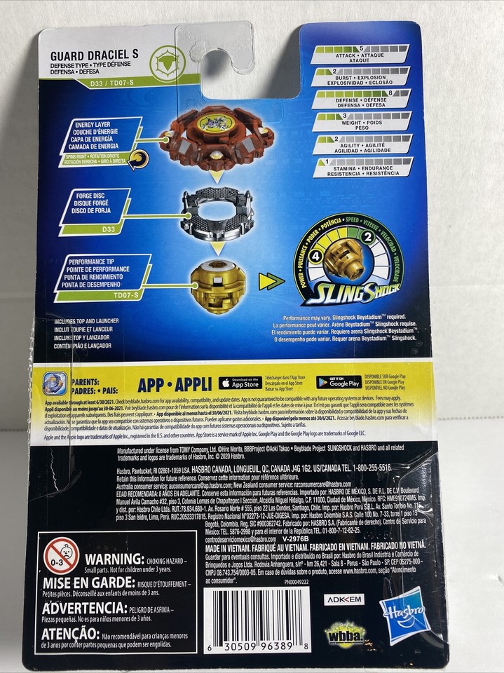 New Hasbro Beyblade Burst RISE SlingShock Guard Draciel S - Free ...