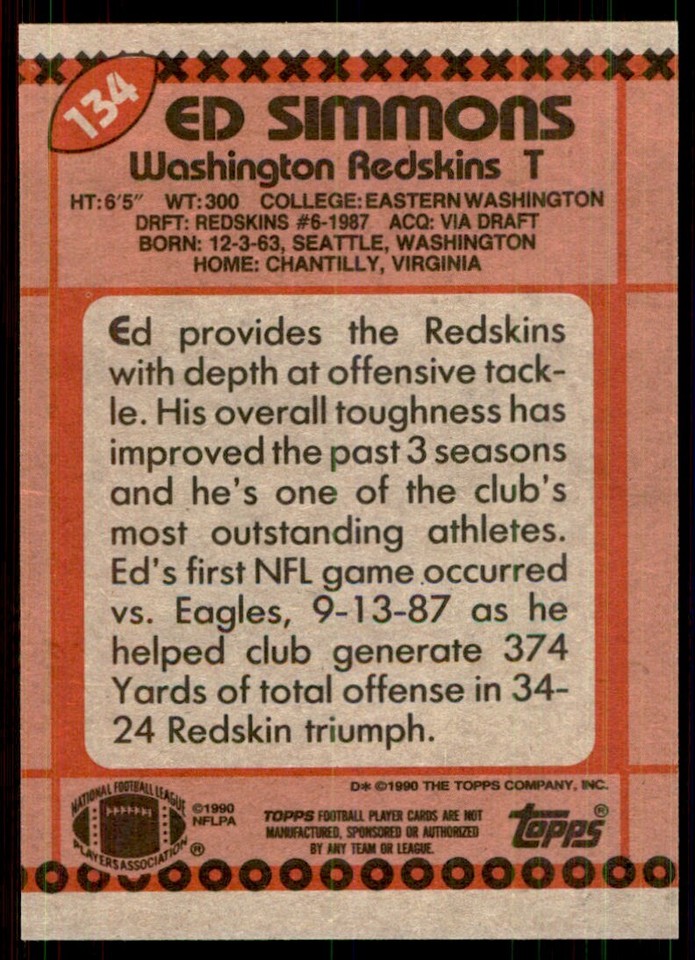 1990 Topps Ed Simmons Football Cards #134 | eBay