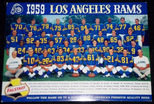 1959 Falstaff Los Angeles Rams Team Photo SID GILLMAN Les Richter OLLIE ...