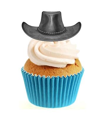 Novelty Cowboy Hat Black 12 Edible Stand Up wafer paper cake toppers ...