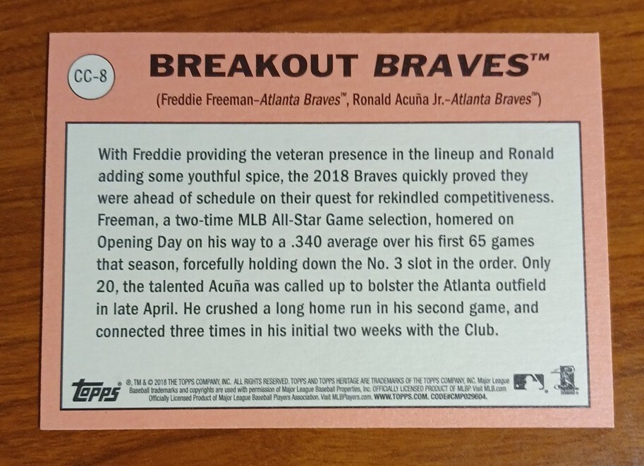 2018 Topps Heritage Combo Cards #CC-8 Breakout Braves Acuna/Freeman 🔥 ...