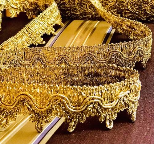 (DE) Metallisiertes Zierband 25mm breit Lurex Gold Leonisch Spitze ...