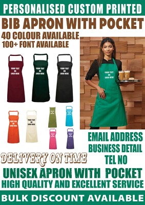 Personalised BIB Apron Pocket Kitchen Workwear Chef Printed Custom Logo ...