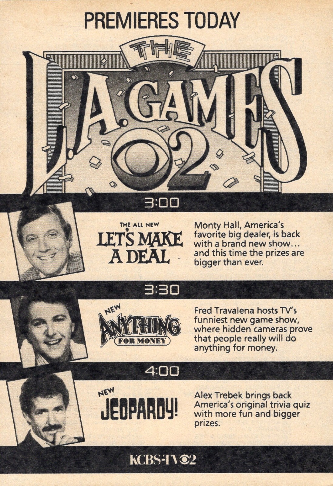 1984 TV GAME SHOW AD MONTY HALL LET'S MAKE A DEAL ~ ALEX TREBEK ...