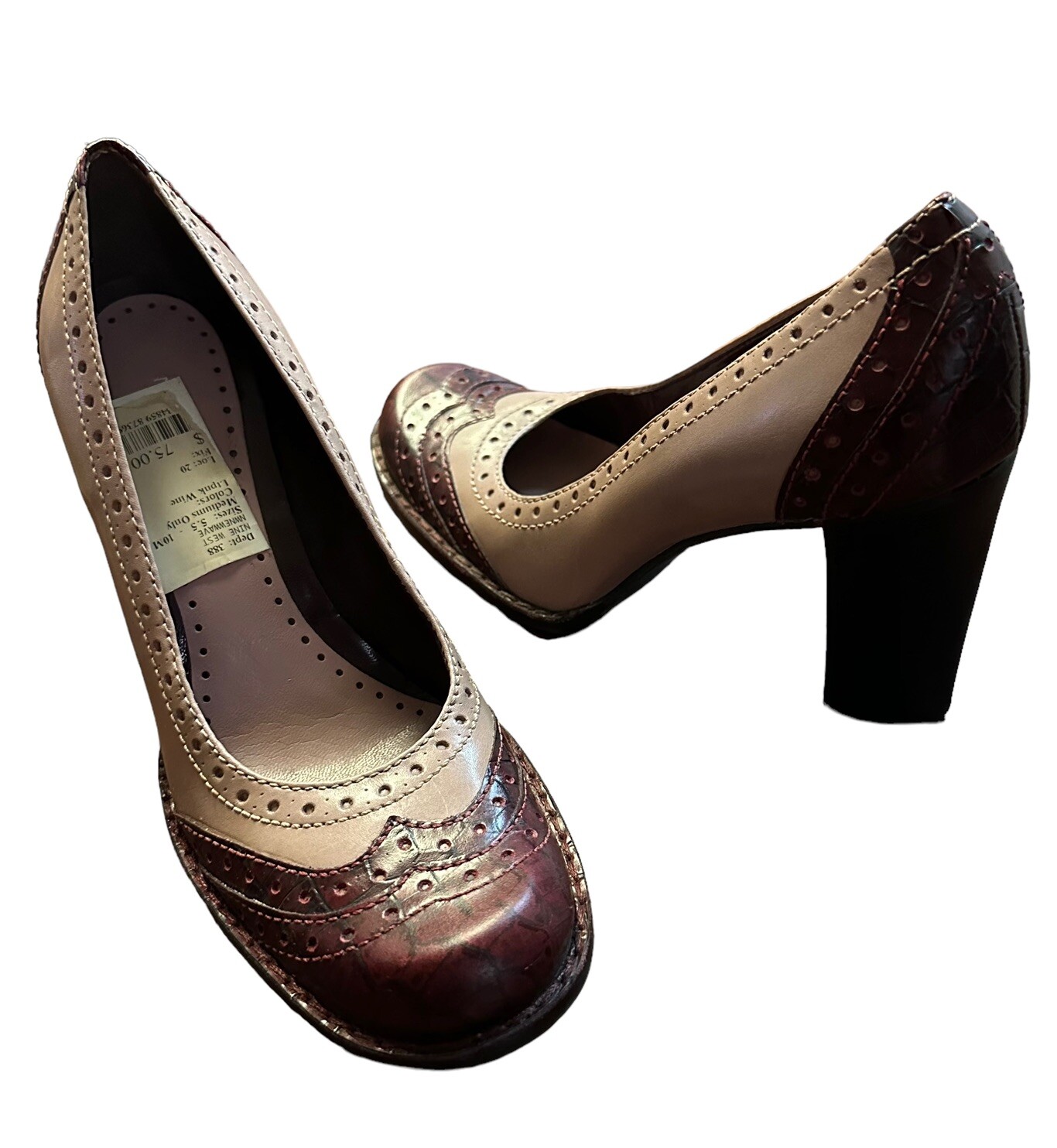 Y2K Nine West Block Heels Slip On Wingtip Dress Pumps Oxblood Pink ...