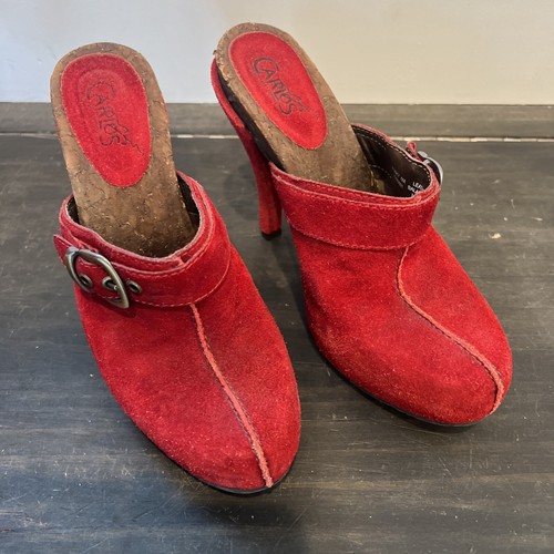 Carlos funky ladies size 6 spike heel slip on shoes Red Suede Buckle ...