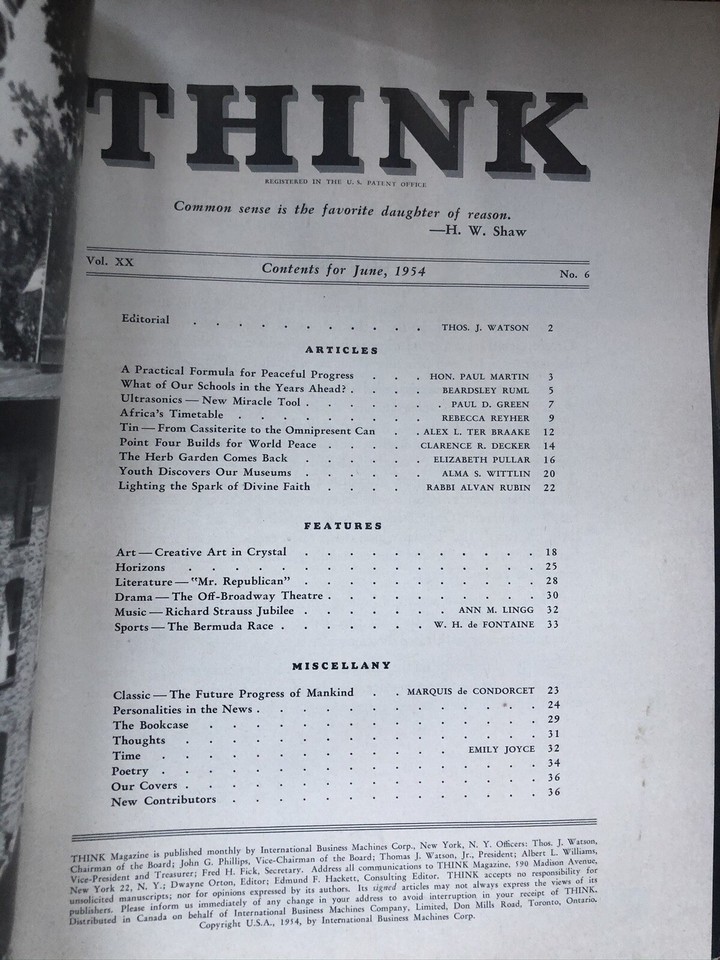 IBM Think Magazine June 1954 FREE Shipping to USA | eBay