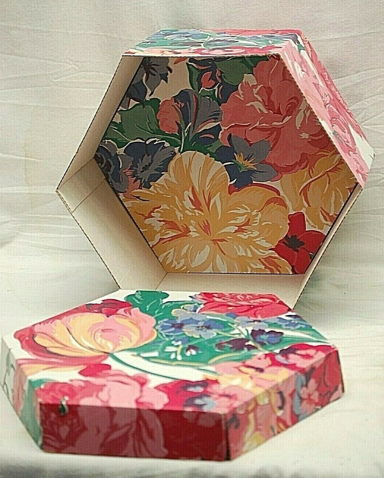 Hexagon Hat Box Decorative Floral Pattern Cardboard Storage Container a ...